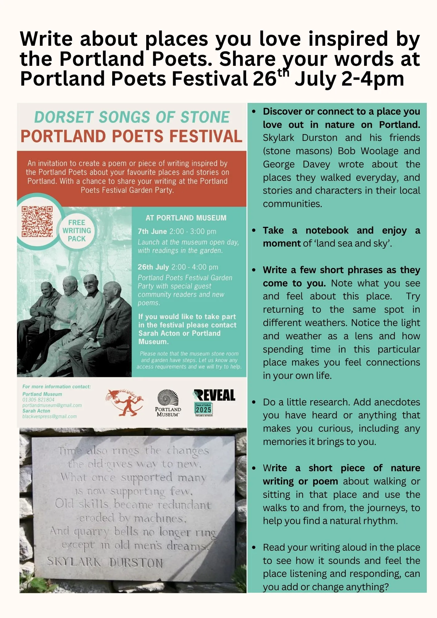 Write your own Portland poem – writing pack – Portland Museum